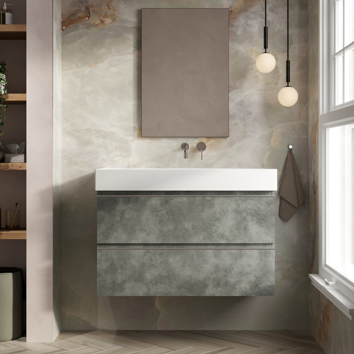 Williston Forge Billylee 1000mm Wall Hung Vanity Unit With 0 Tap Hole Veneto Basin - Cemento ...